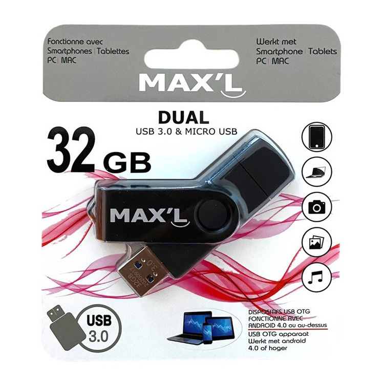 CLÉ USB MAX'L USB KEY 3.0 DUAL OTG 32GB | Vanden Borre